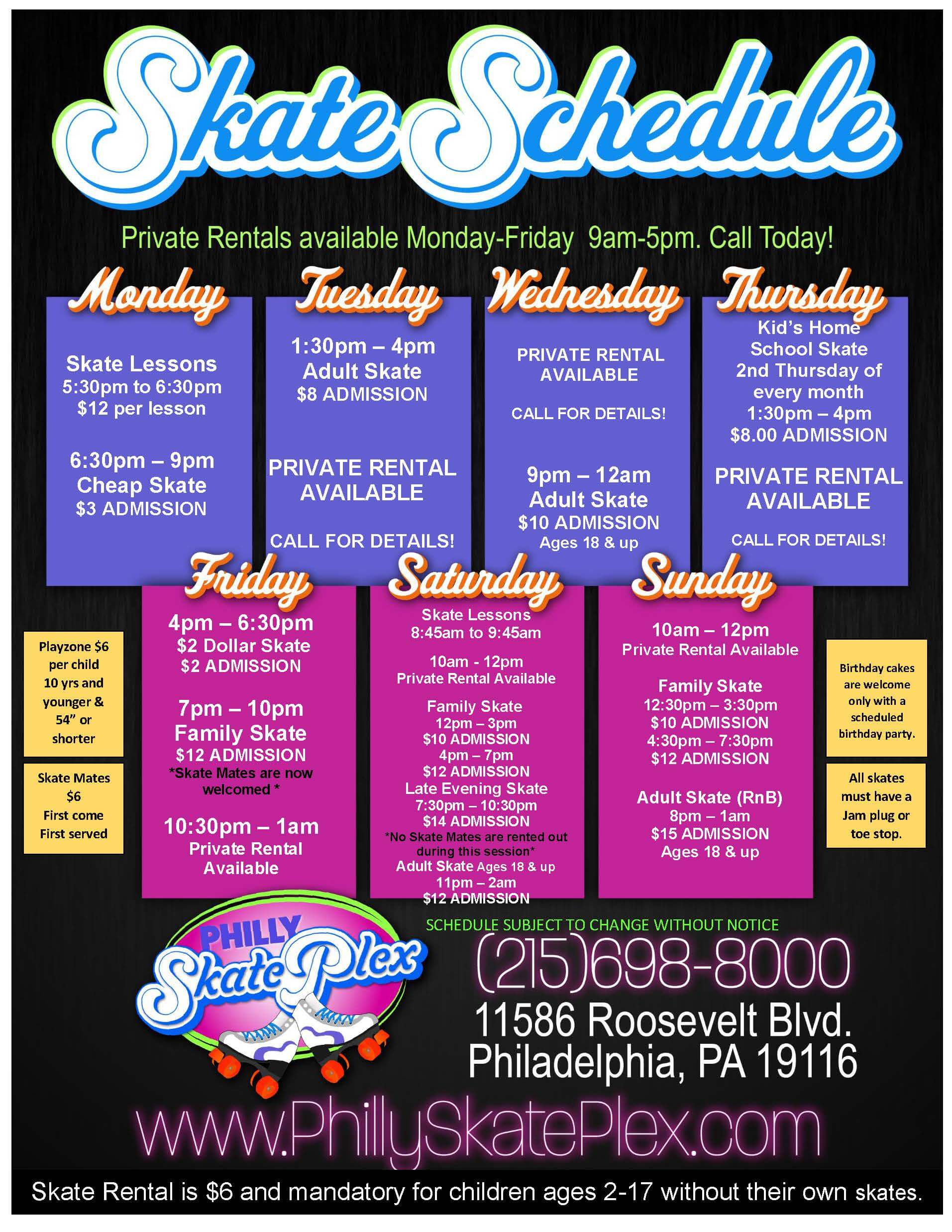 Schedule - Philly Skate Plex